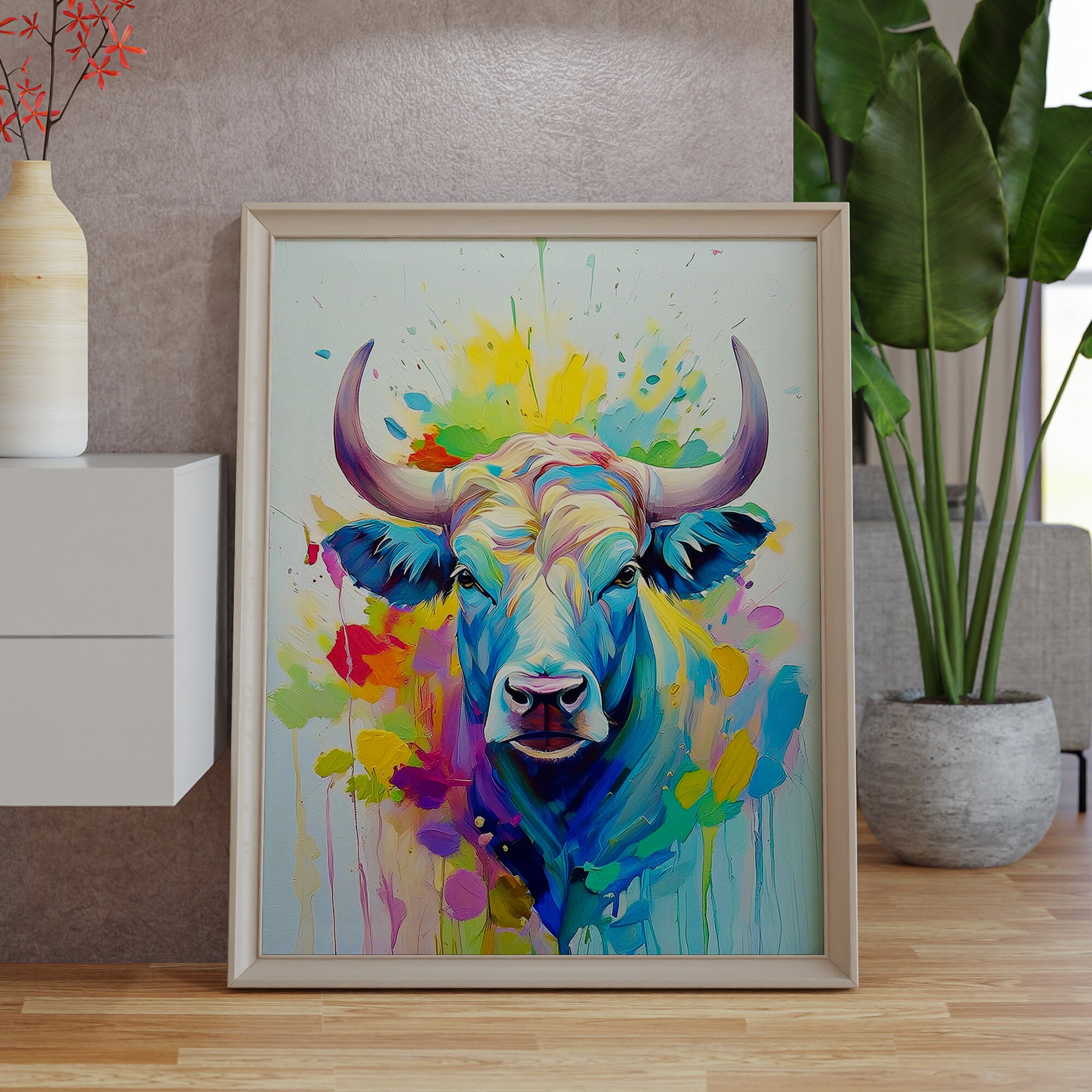 Bull Painting, Farmhouse Art, Animal Wall Decor, Rustic Decor, Majestic ...