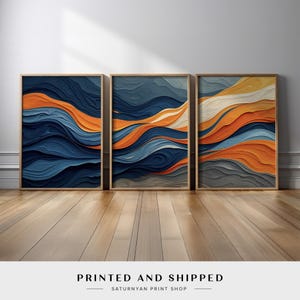 Modern Abstract Wave Triptych Wall Art Set | Ocean-inspired in Blue ...