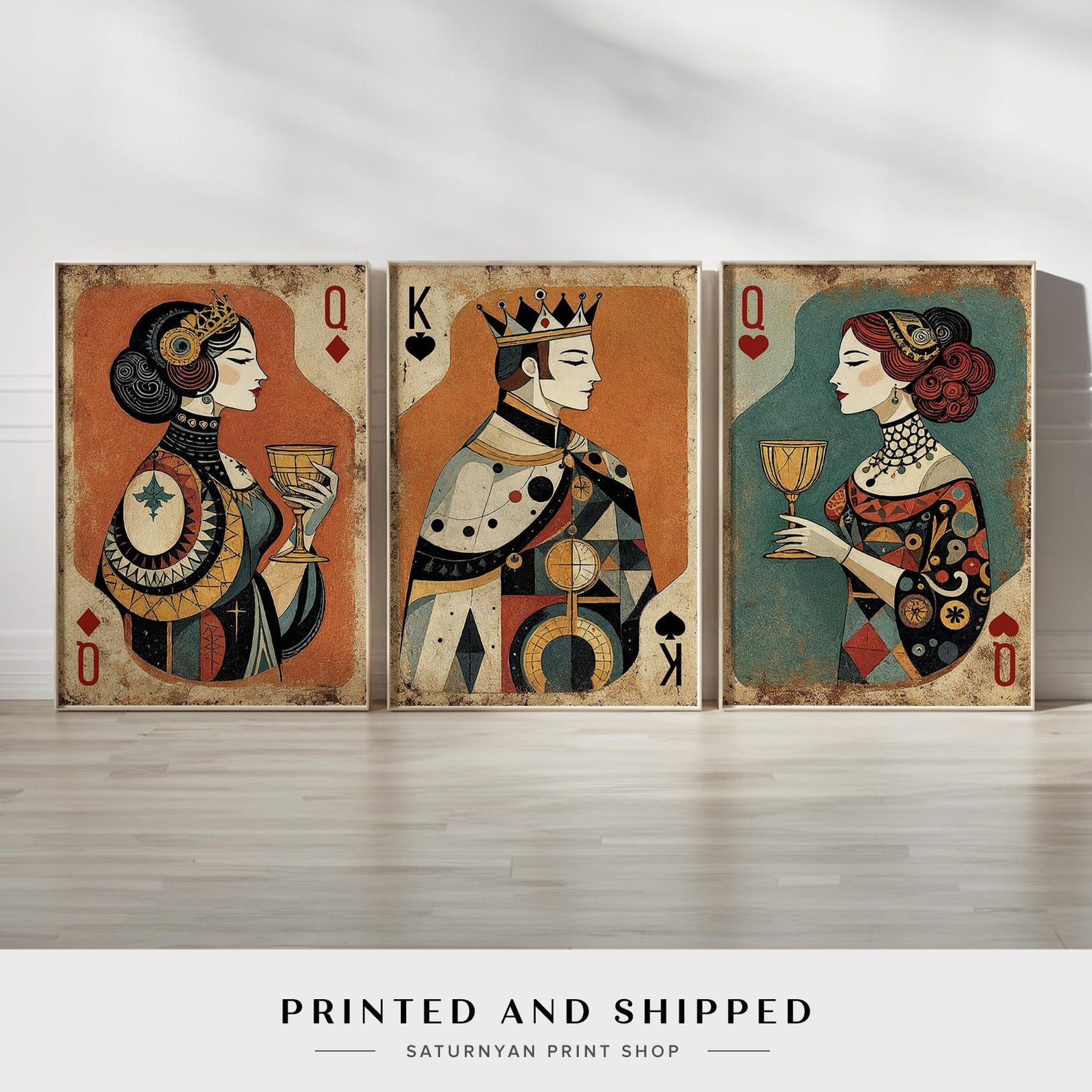 Vintage Playing Card Wall Art | Set of 3 King, Queen, and Jack Retro ...