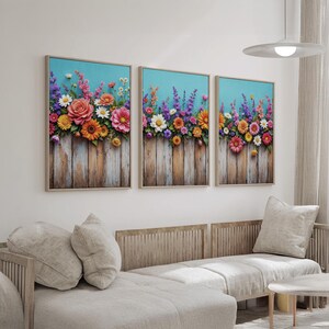 Rustic Floral Wall Art Set of 3 | Colorful Garden Flower Triptych With ...