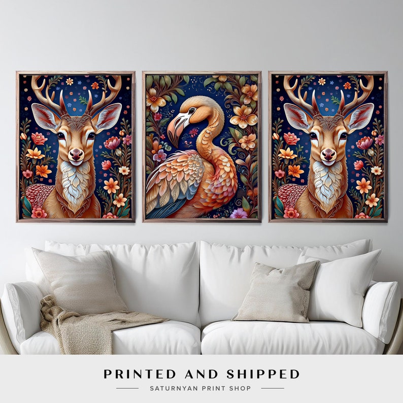 Set of 3 Animal Wall Art, Modern Wildlife Paintings, Home Decor, Nature ...