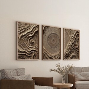 Rustic Earth Tones Textured Art, Set of 3 Neutral Textured Tree Ring in ...