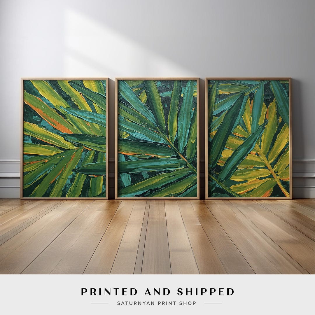 Tropical Leaf Triptych Wall Art | Green, Yellow & Teal Botanical Canvas ...
