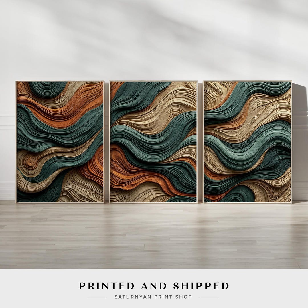 Set of 3 Earthy Abstract Wave Wall Art - Organic Flowing Layers Wall ...