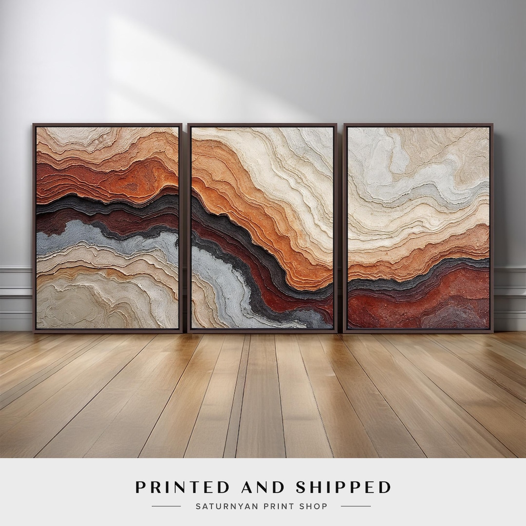 Neutral Abstract Triptych Wall Art | Geological Inspired Canvas Prints ...