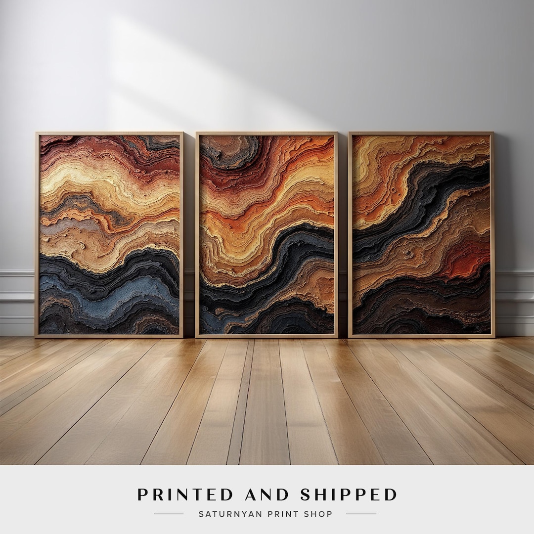 Warm Earth-tone Geode-inspired Wall Art | Rustic Abstract Canvas or ...