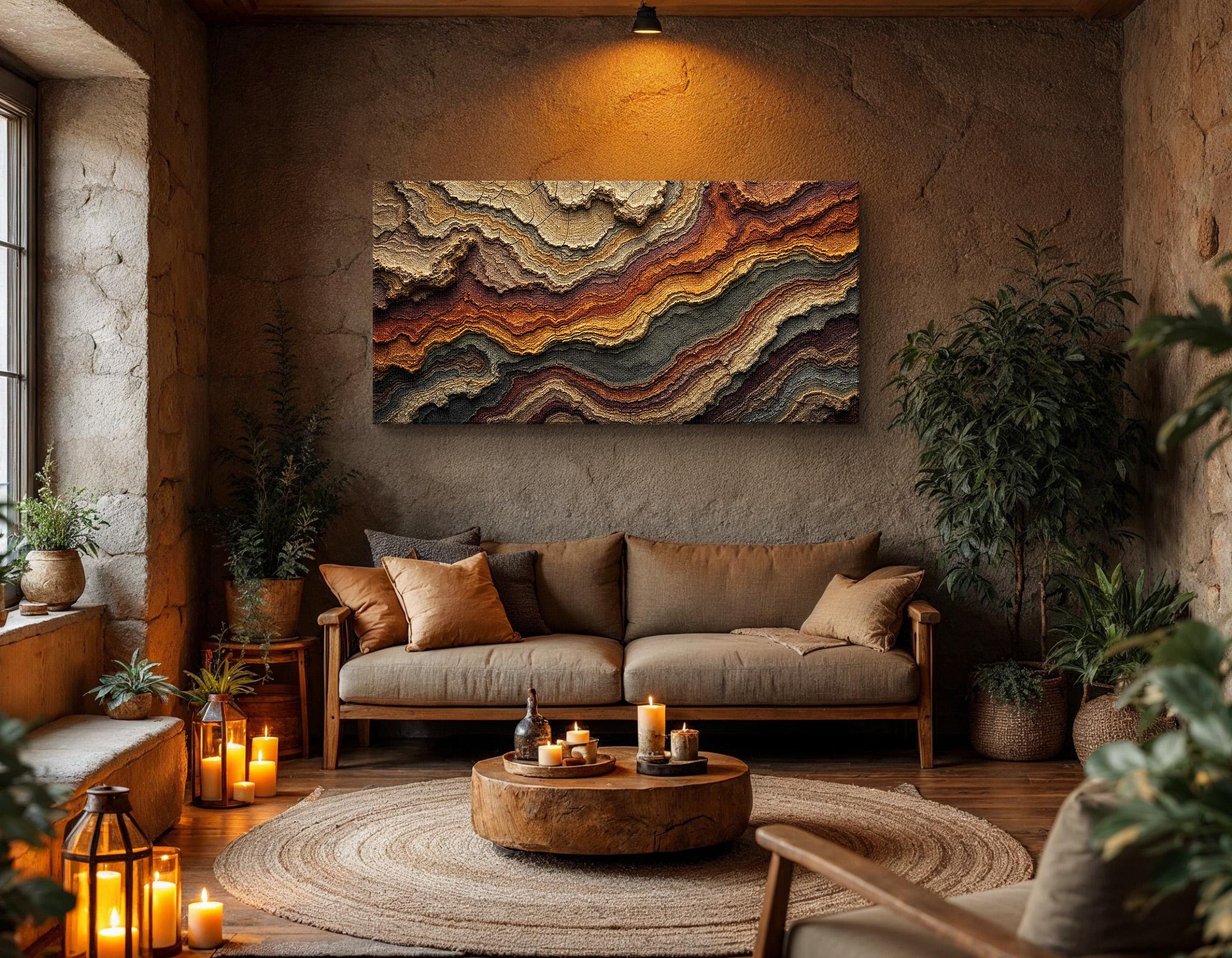 Abstract Rock Formation Wall Art - Earthy Layered Design Canvas Print ...