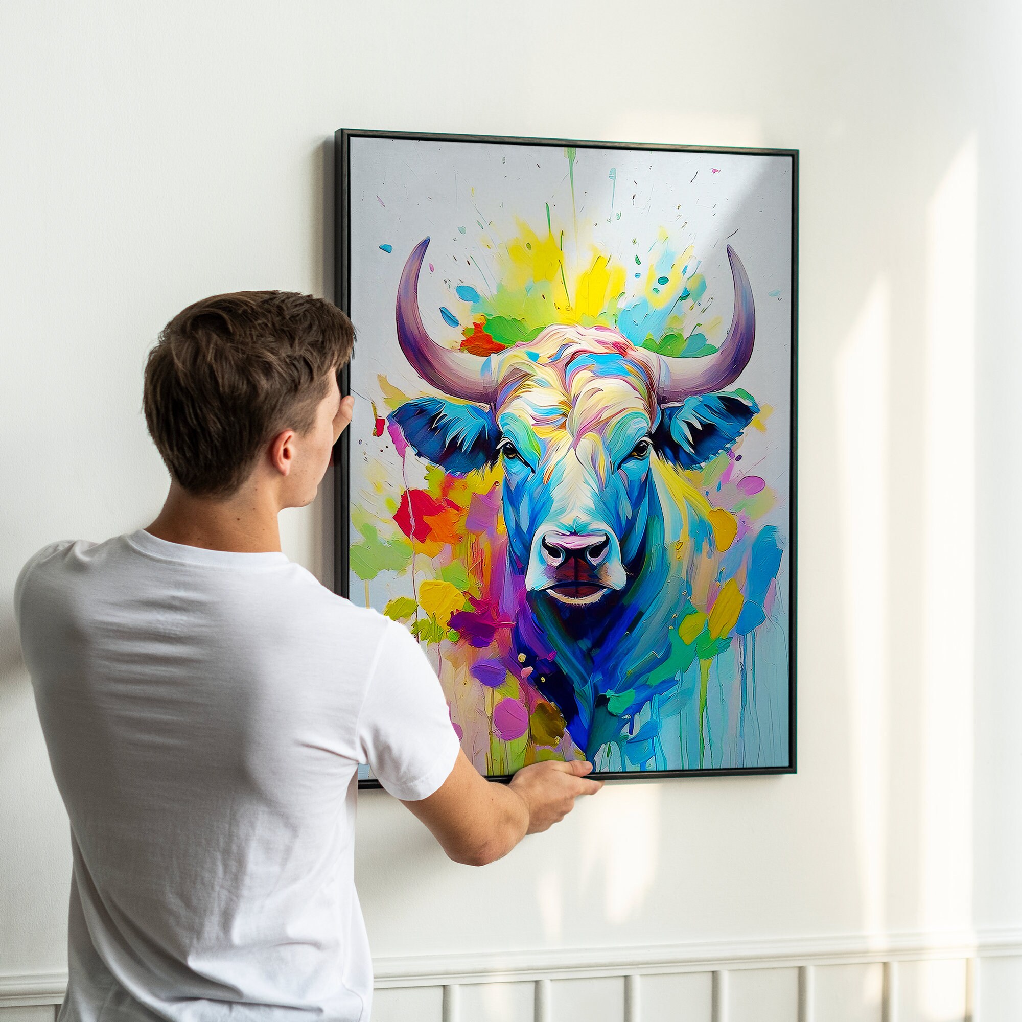 Bull Painting, Farmhouse Art, Animal Wall Decor, Rustic Decor, Majestic ...