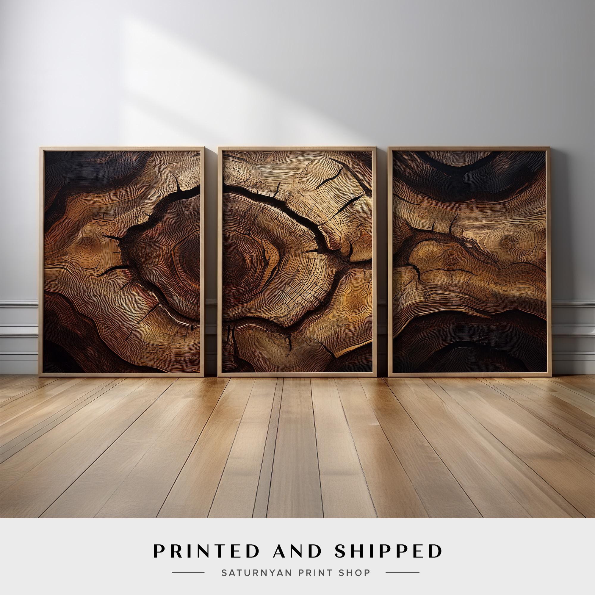 Tree Rings Wall Art, Wood Texture Triptych, Rustic Abstract Nature ...