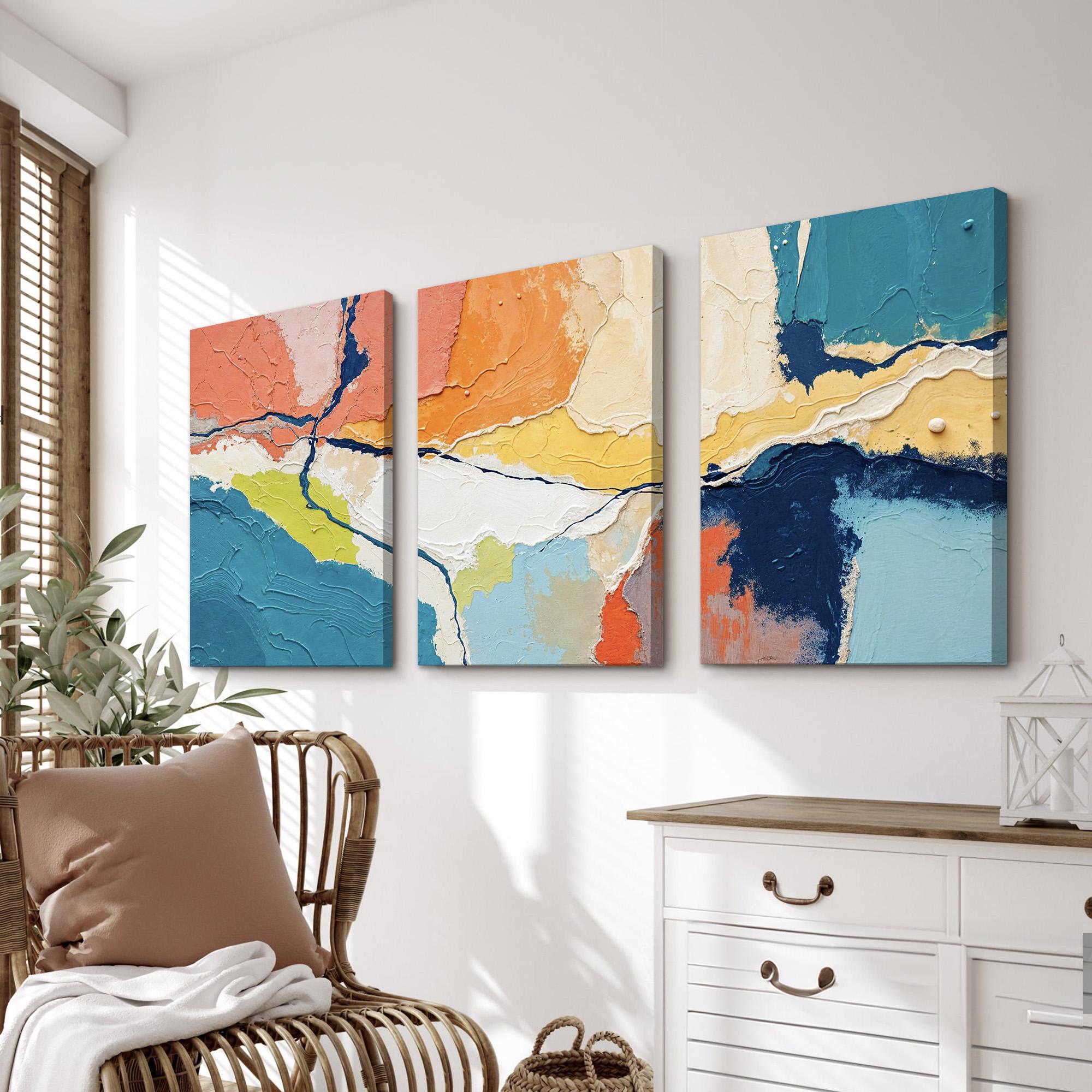 Contemporary Abstract Wall Art Triptych | Vibrant Colorful Canvas ...