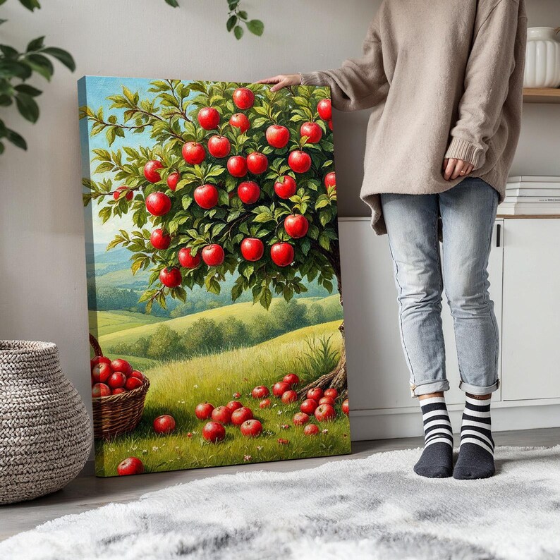 Apple Orchard Wall Art Set of 3 | Countryside Landscape With Red Apples ...