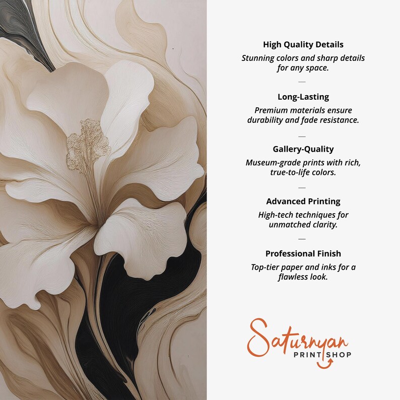 Elegant Black Beige Abstract Flower Art Set - Modern Minimalist ...