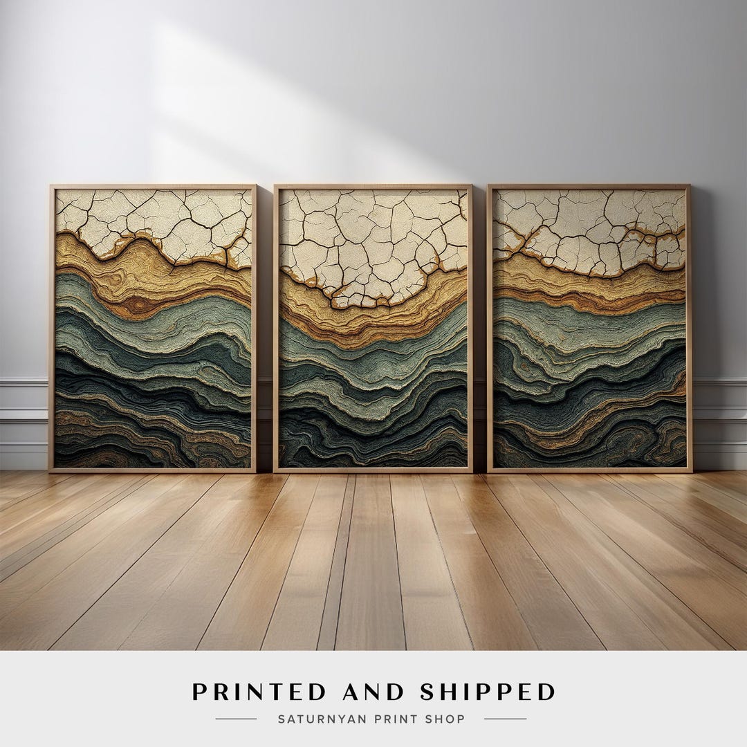 Nature Inspired Cracked Wall Art Triptych | Modern Terrain Geology ...
