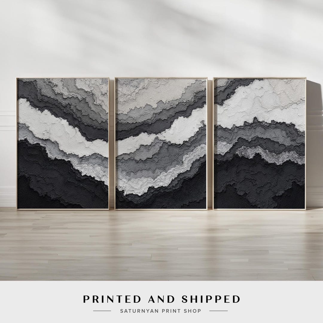 Monochrome Design Abstract Wall Art | Black, White, and Gray Sediment ...