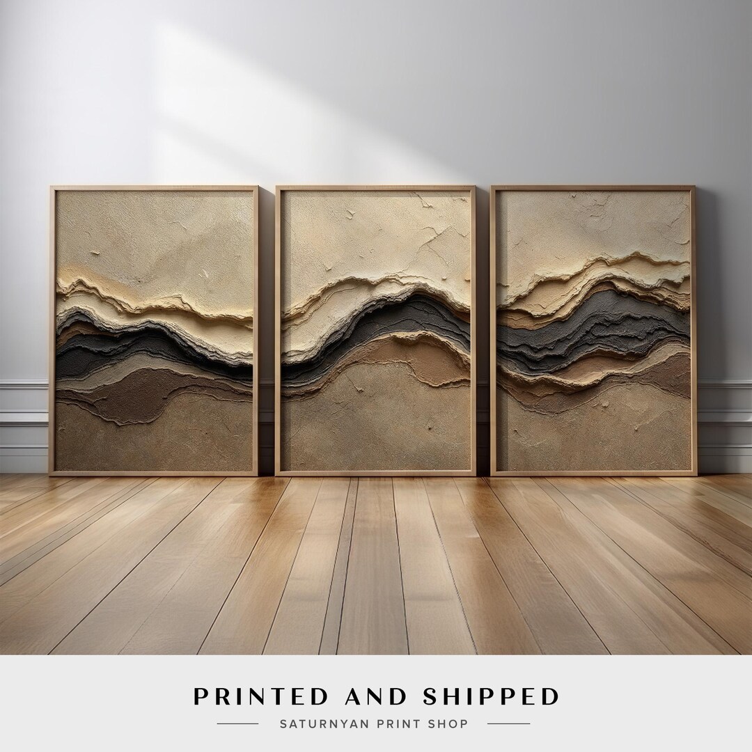 Sediment-inspired Earth Wall Art | 3 Piece Canvas Prints in Tan, Cream ...