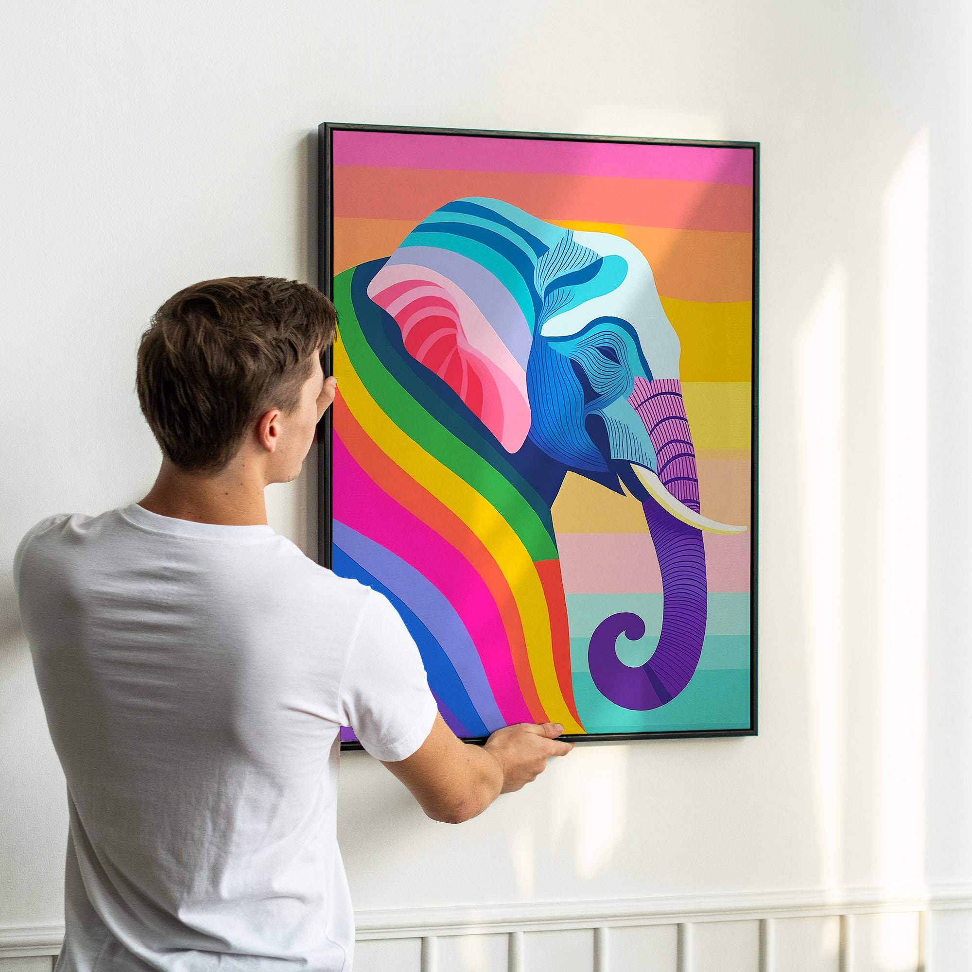 Elephant Wall Art, Colorful Elephant Art, Vibrant Wall Decor, Original ...