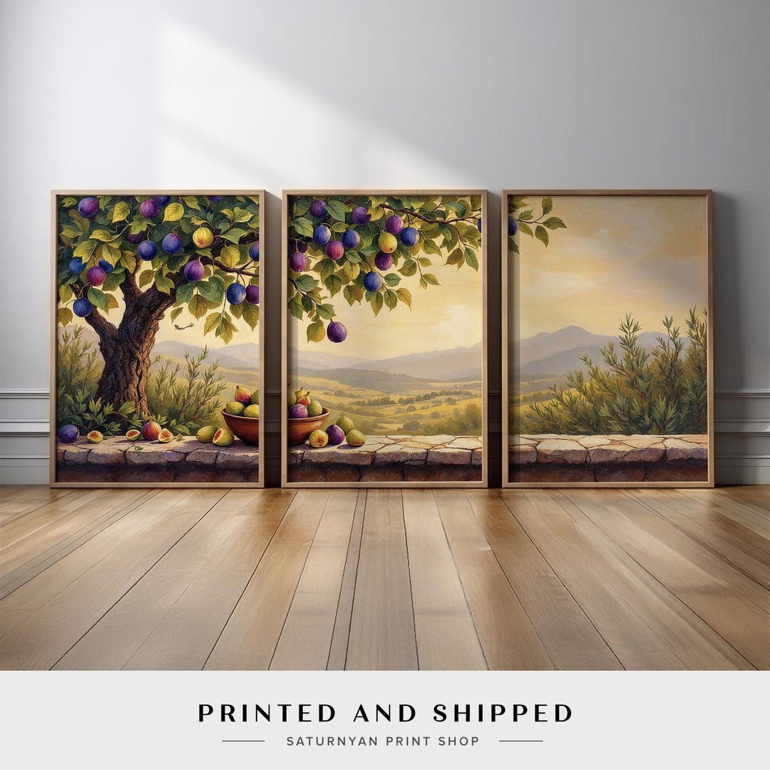 Rustic Fig Tree Triptych – Scenic Wall Art Featuring Figs, Lush ...