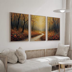 Autumn Forest Path Wall Art Set of 3 | Fall Landscape Canvas Prints ...