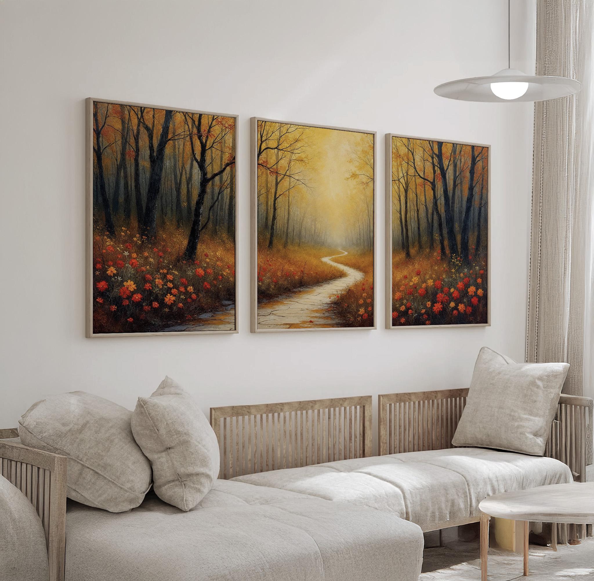 Autumn Forest Path Wall Art Set of 3 | Fall Landscape Canvas Prints ...