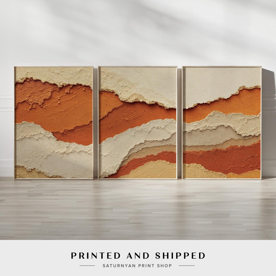 Earthy Abstract Sediment Wall Art | Set of 3 Terracotta and Neutral ...