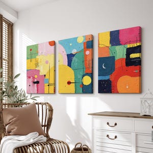 Vibrant Abstract Wall Art Set of 3 | colorful Geometric Pattern Prints ...