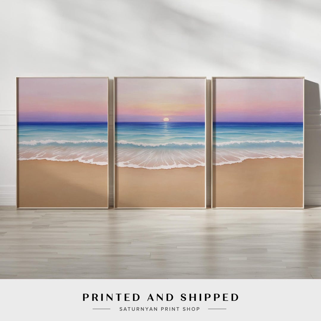 Serene Ocean Sunset Wall Art Triptych, 3-piece Beach Scene Prints ...