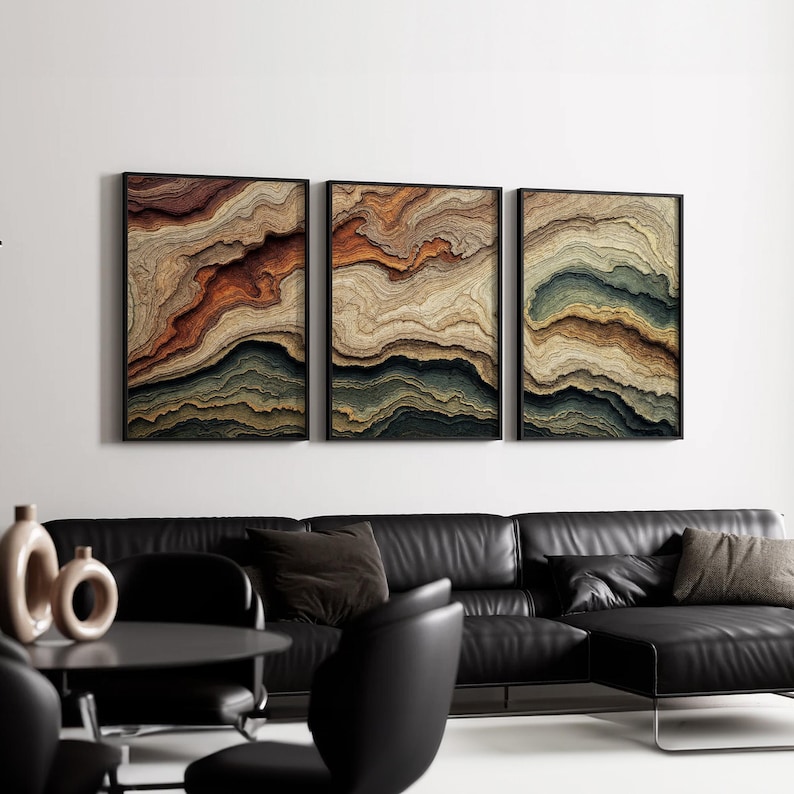 Earth Tone Geological Abstract Wall Art | Set of 3 Rock Formation ...