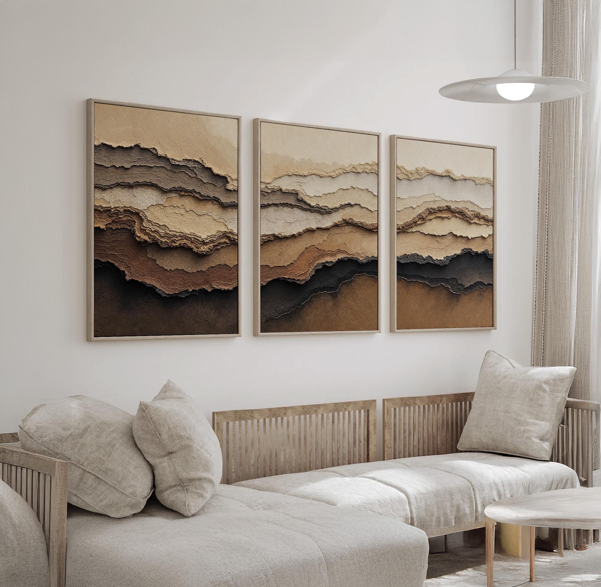 Sedimentary Style Abstract Wall Art Triptych | Natural Geology Canvas ...