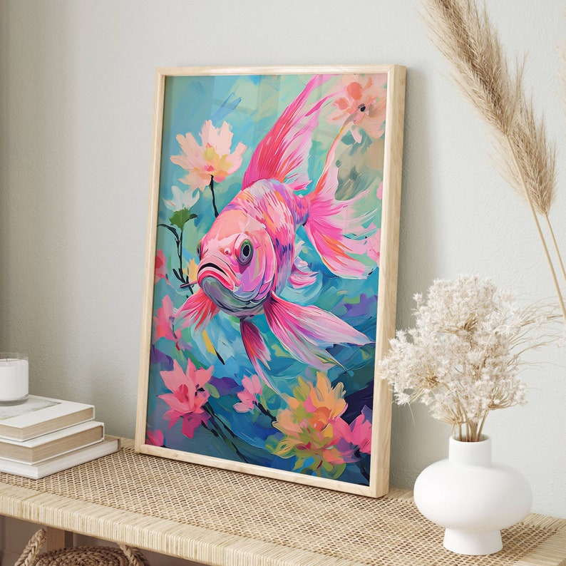 Fish Painting, Colorful Fish Wall Art, Fish Poster Print, Pink Fish Art ...
