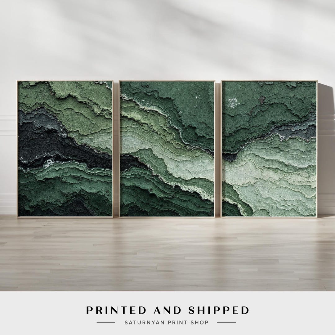 Earthy Green Abstract Wall Art Set of 3 | Modern Forest, Sage, and Mint ...