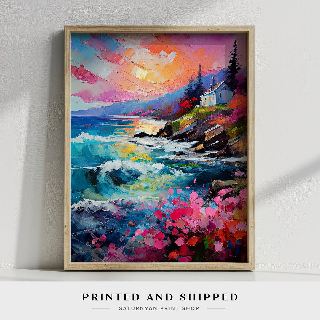 Beach House Painting, Coastal Wall Art, Ocean Home Decor, Seaside Wall ...