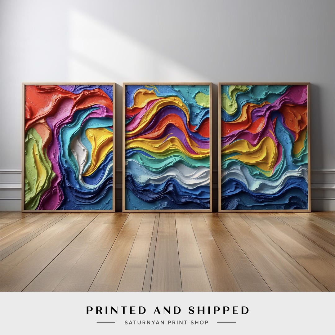 Colorful Abstract Wall Art Set of 3 | Bold Swirl Triptych Canvas Prints ...