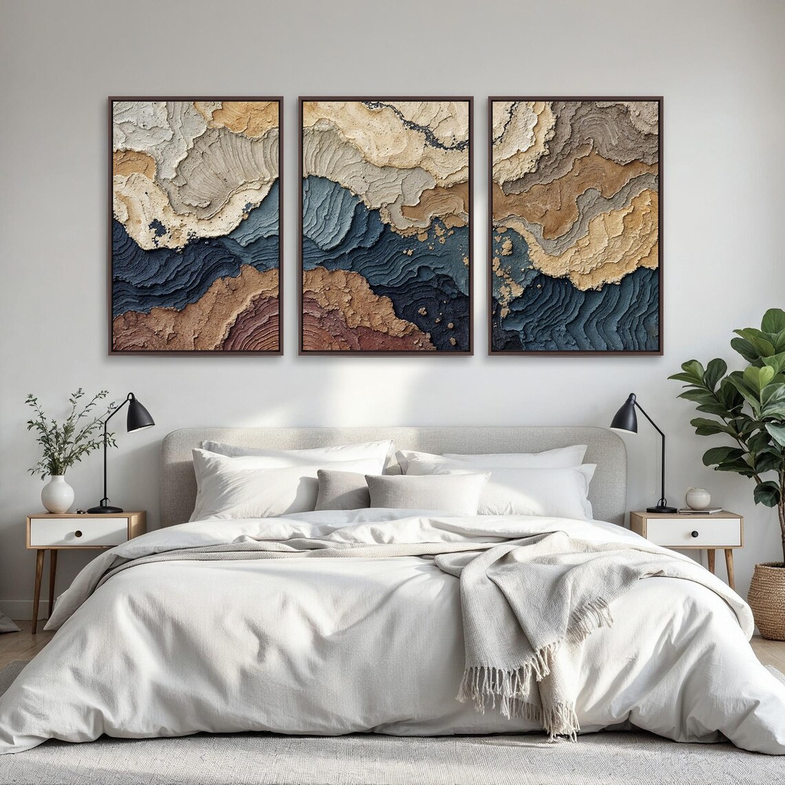 Earth Tone Wall Art Set | Abstract Geological Canvas Prints With Beige ...