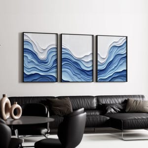 Blue Ocean Inspired Abstract Art Set of 3 | Wave Canvas Prints Triptych ...