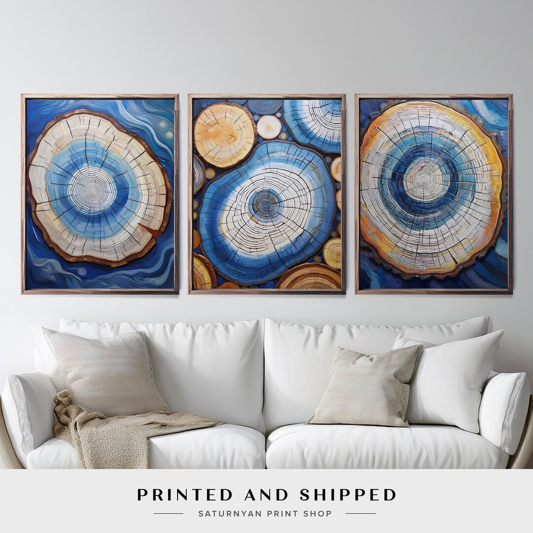 Colorful Tree Rings Wall Art Set of 3 Vibrant Nature-inspired Painting ...