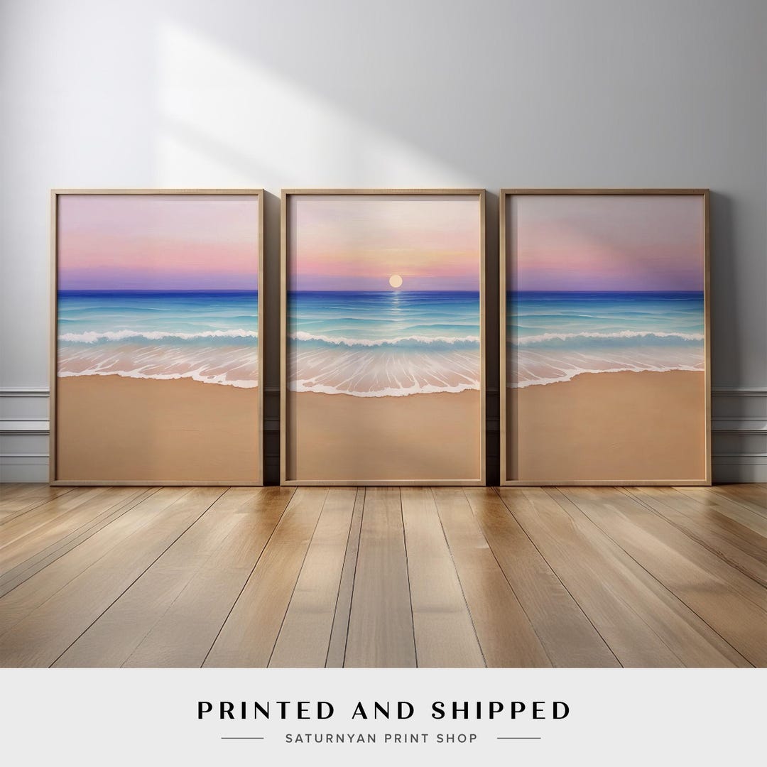 Serene Ocean Sunset Wall Art Triptych | 3-piece Beach Scene Canvas ...