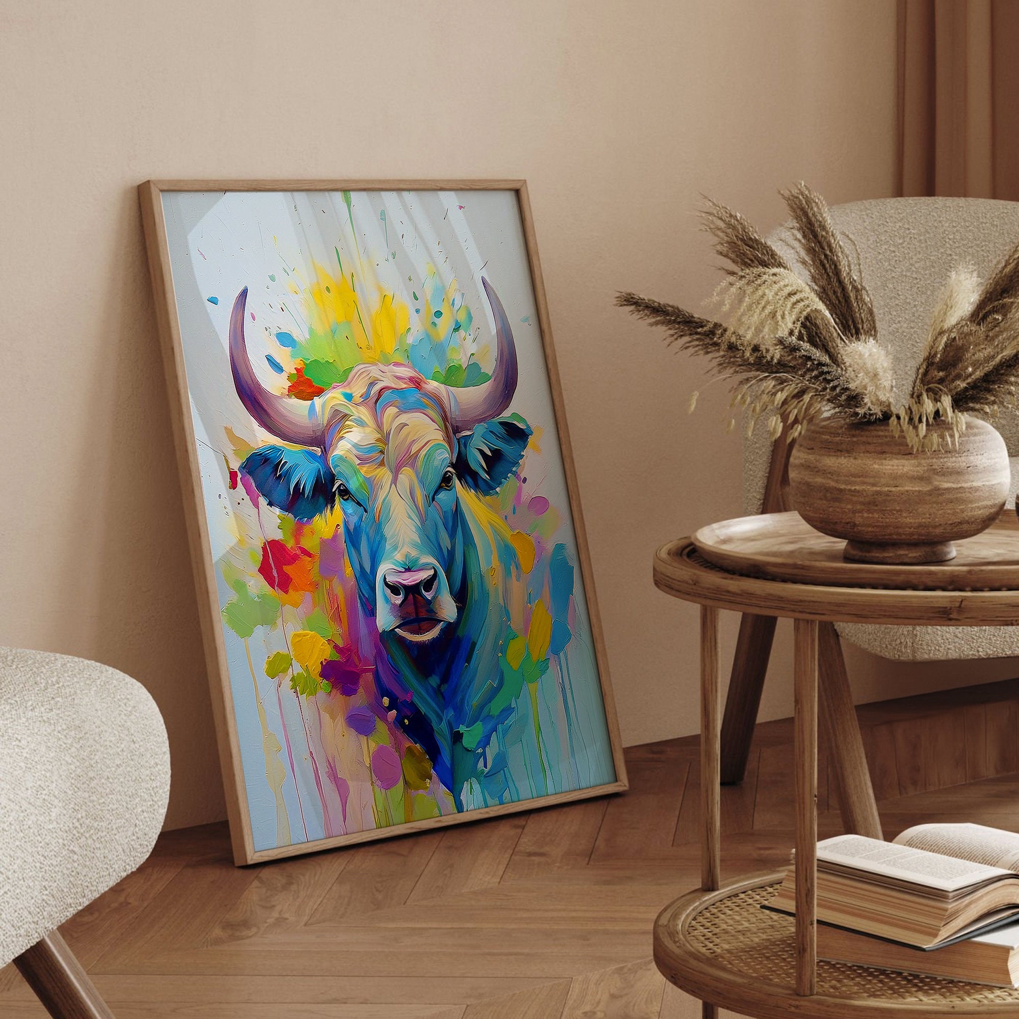 Bull Painting, Farmhouse Art, Animal Wall Decor, Rustic Decor, Majestic ...