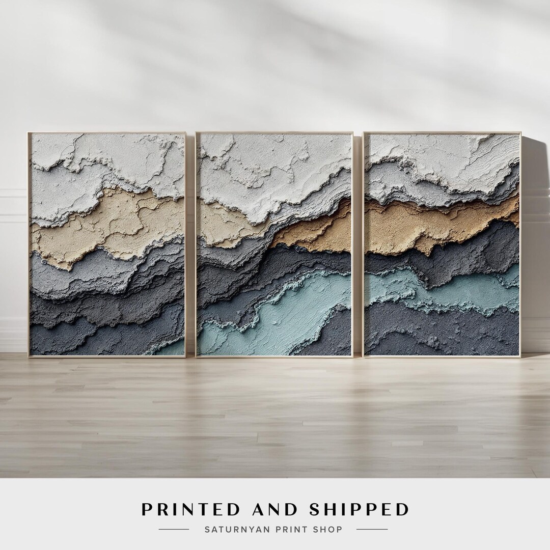 Abstract Earth Layers Triptych | Modern Sandstone in Beige, Gray, and ...