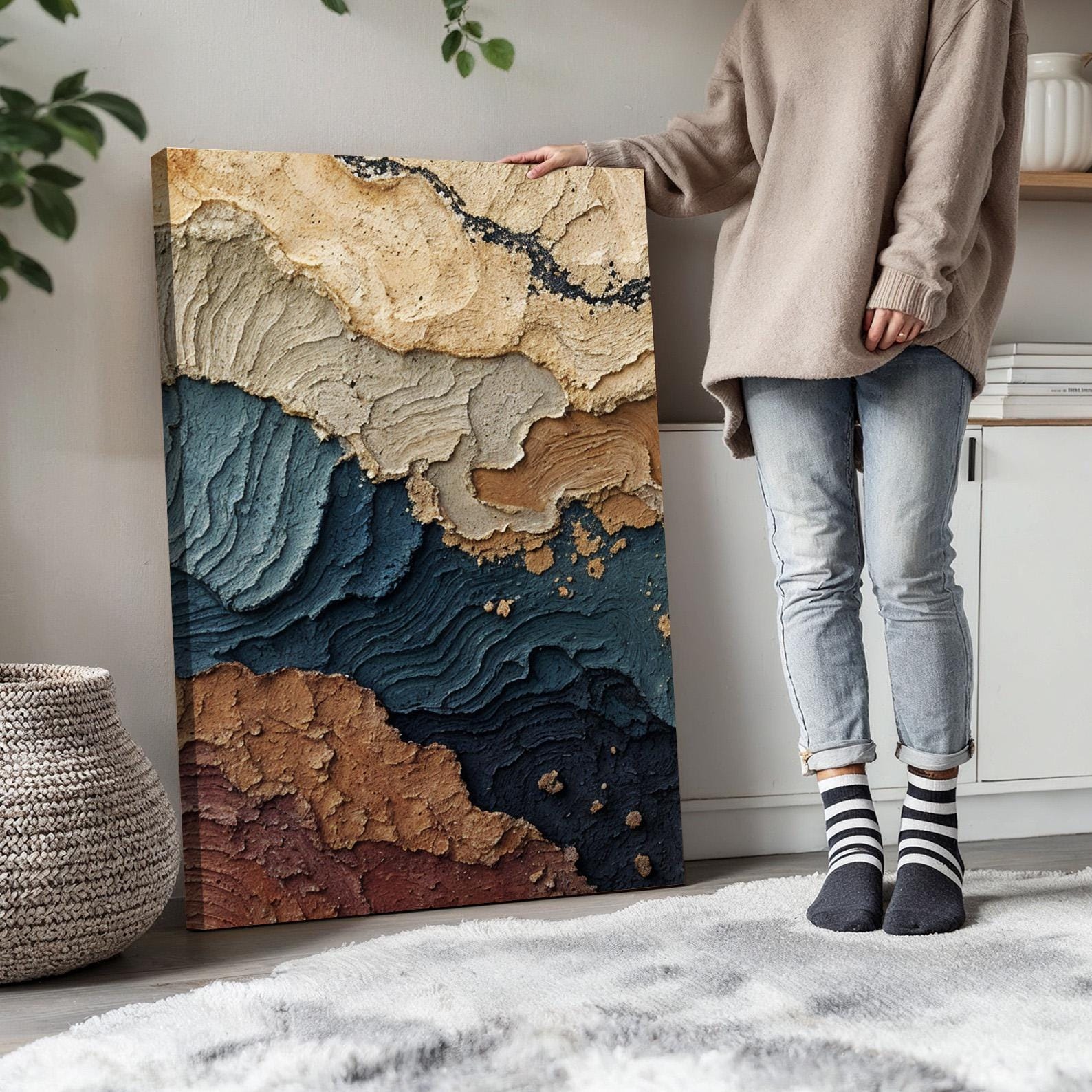 Earth Tone Wall Art Set | Abstract Geological Canvas Prints With Beige ...