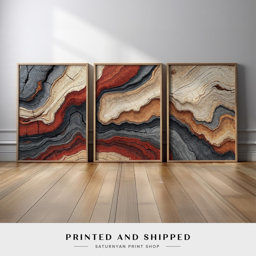 Geological Abstract Wall Art Triptych | Earth Layer Canvas Prints in ...