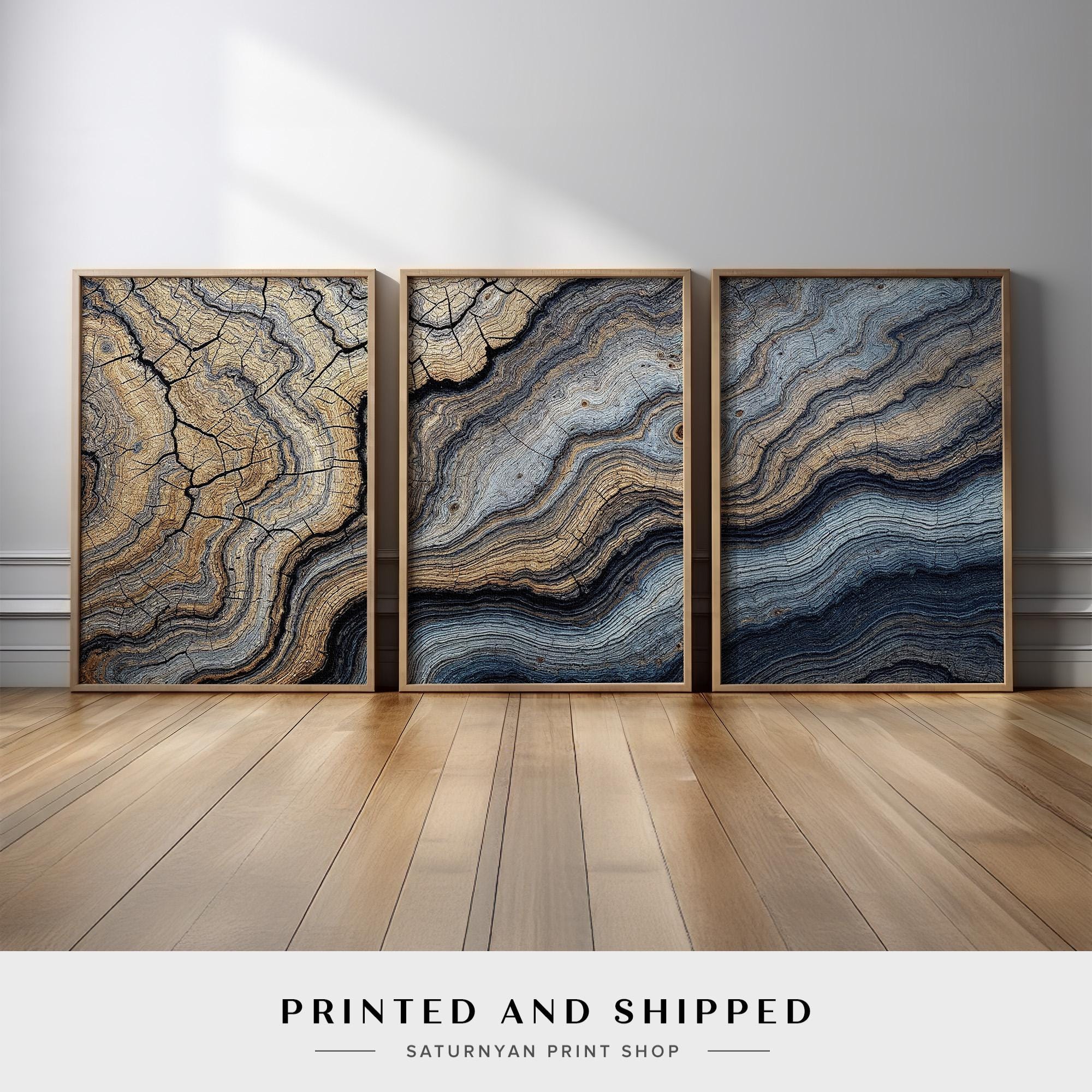 Geological Abstract Wall Art Set of 3 | Cracked Earth Pattern Triptych ...