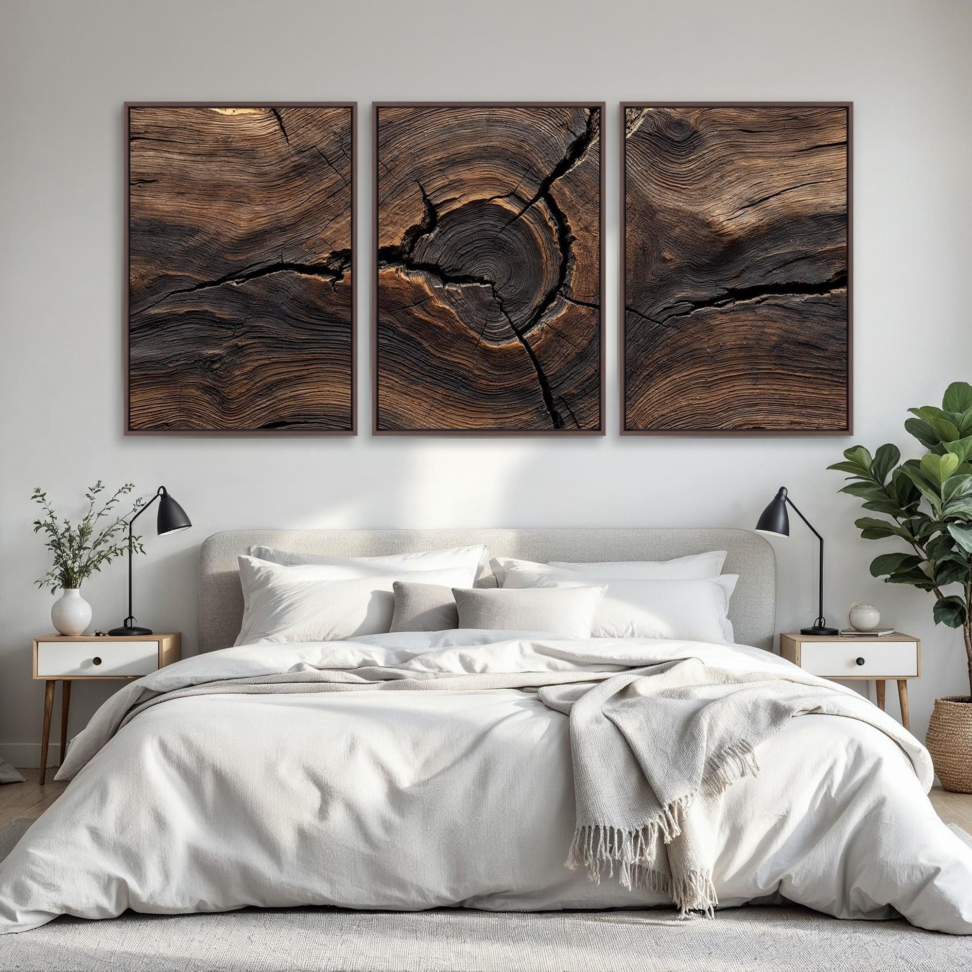 Rustic Wood Grain Wall Art Set of 3 | Abstract Tree Ring in Natural ...