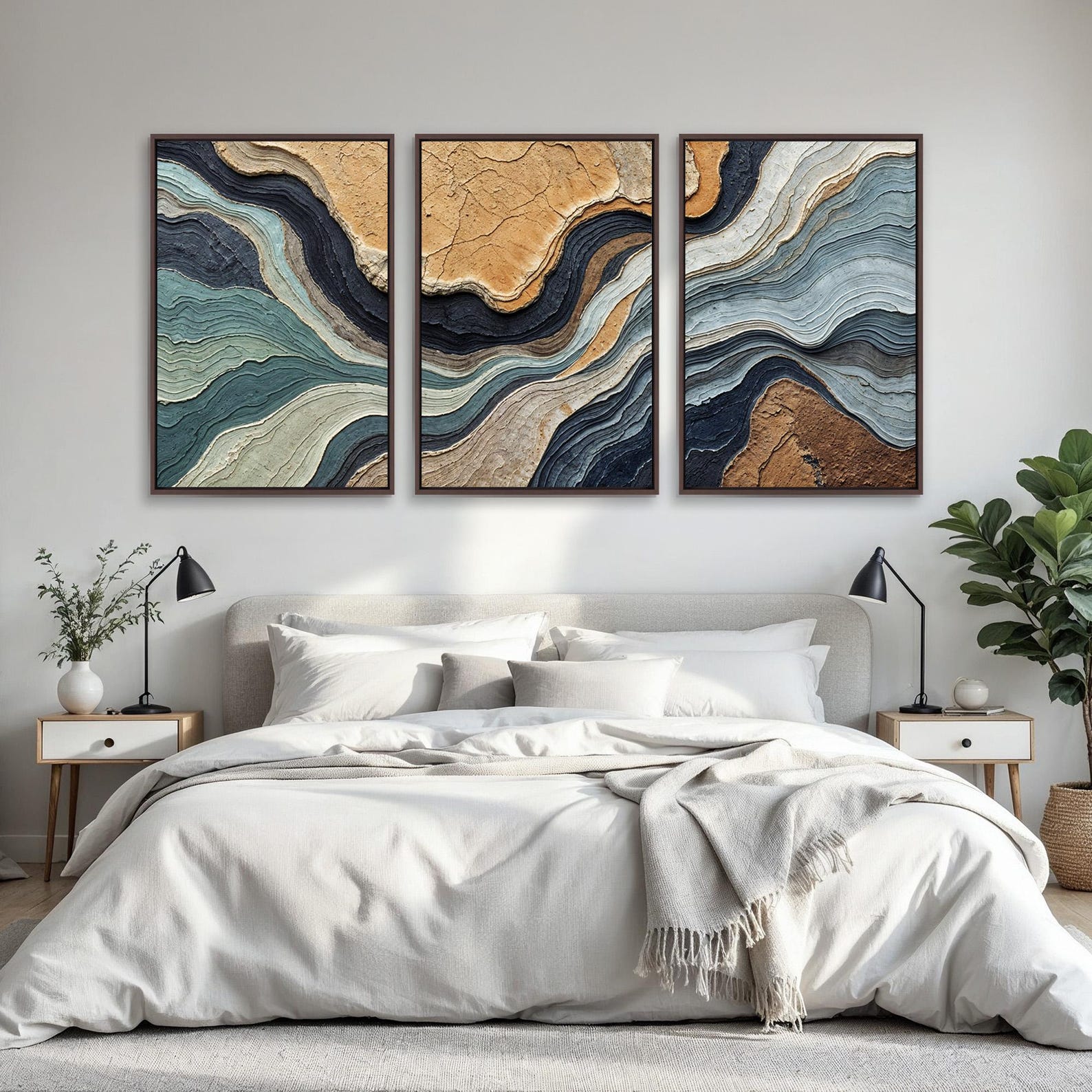Geological Abstract Wall Art Triptych | Stone Inspired Wave Patterns ...