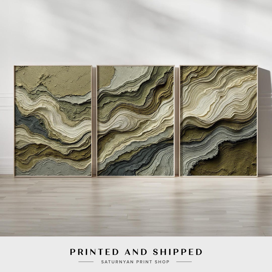 Abstract Earthy Wave Triptych Wall Art | Set of 3 Rock Formation Canvas ...