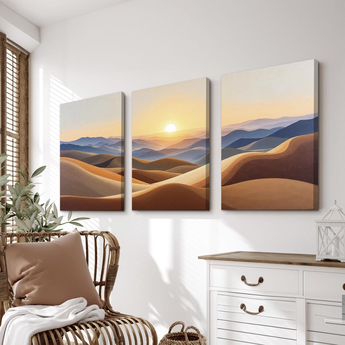 Desert Sunrise Wall Art Set of 3 | Soft Sand Dune Landscape With Rising ...