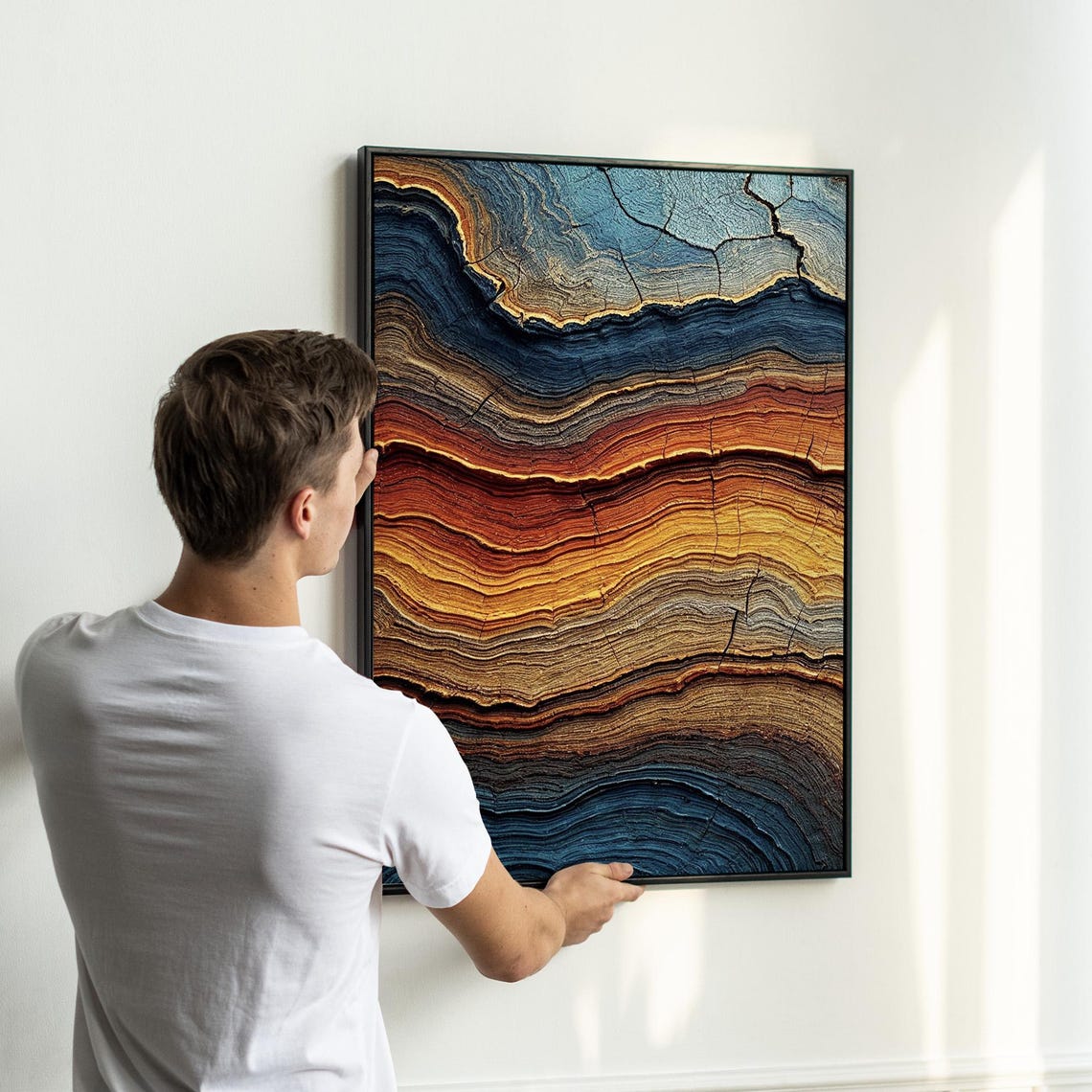 Colorful Earth Layer Wall Art Set of 3 | Blue, Terracotta & Beige ...