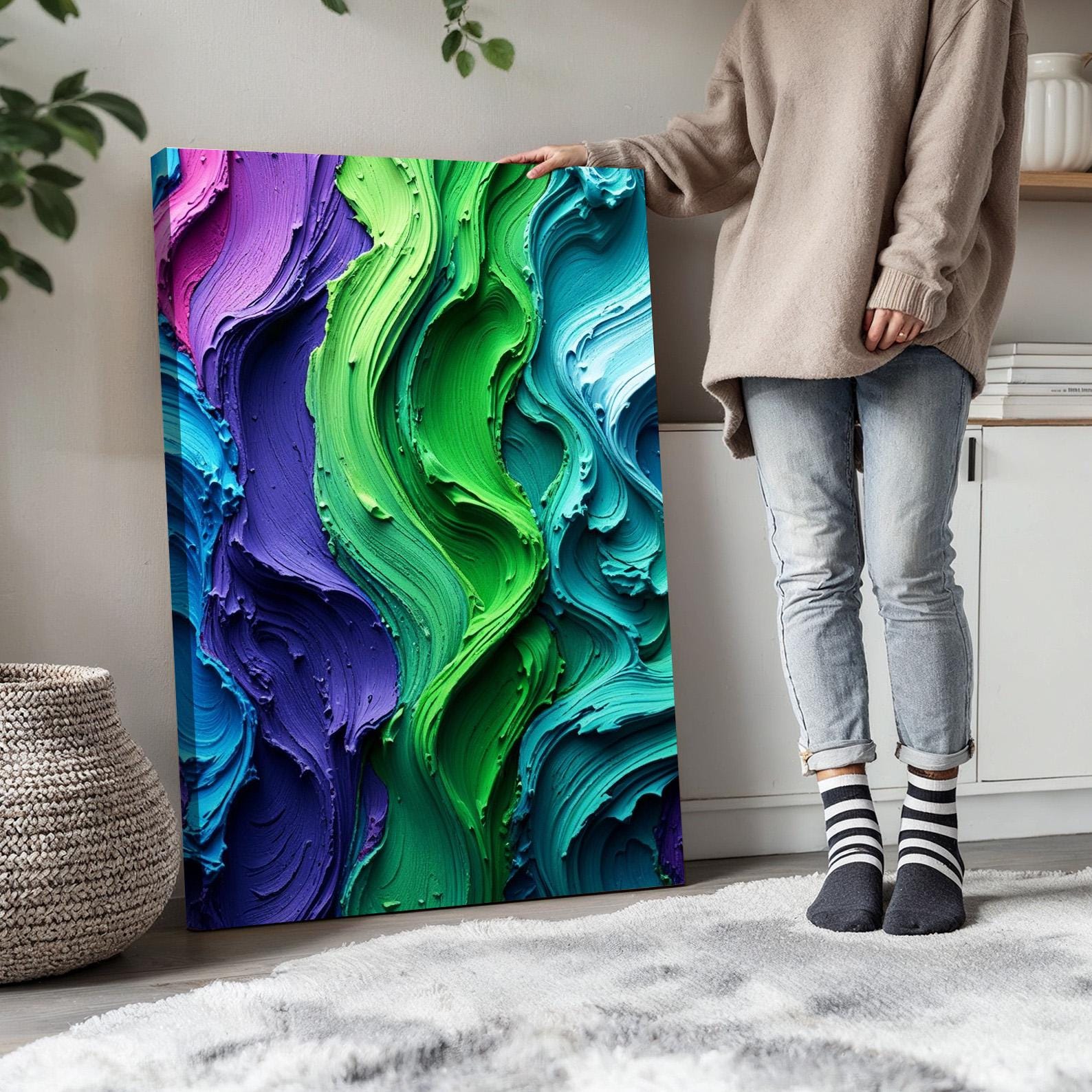 Colorful Abstract Triptych Wall Art | Vibrant Pink, Green, Blue, and ...