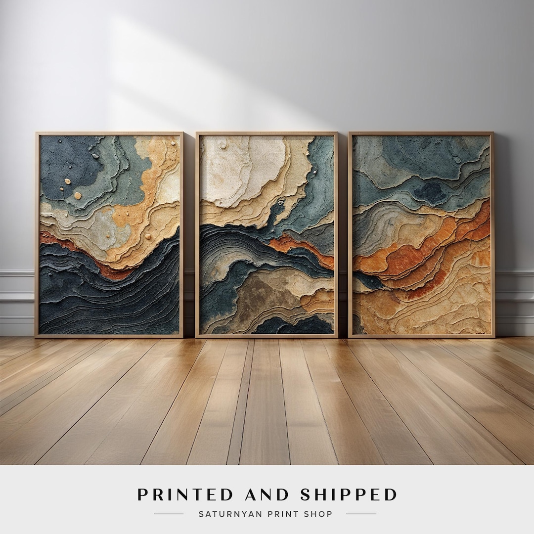 Natural Stone Inspired Wall Art Triptych | Geological Earth Tone Canvas ...