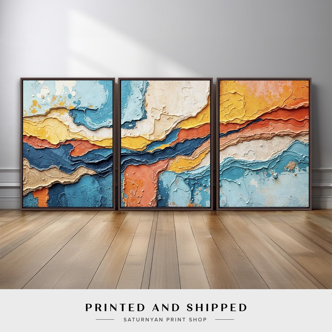 Colorful Abstract Wall Art Set of 3 | Geological Layered Triptych in ...
