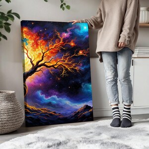 Cosmic Tree Wall Art Set of 3 | Vibrant Galaxy Triptych Canvas Prints ...